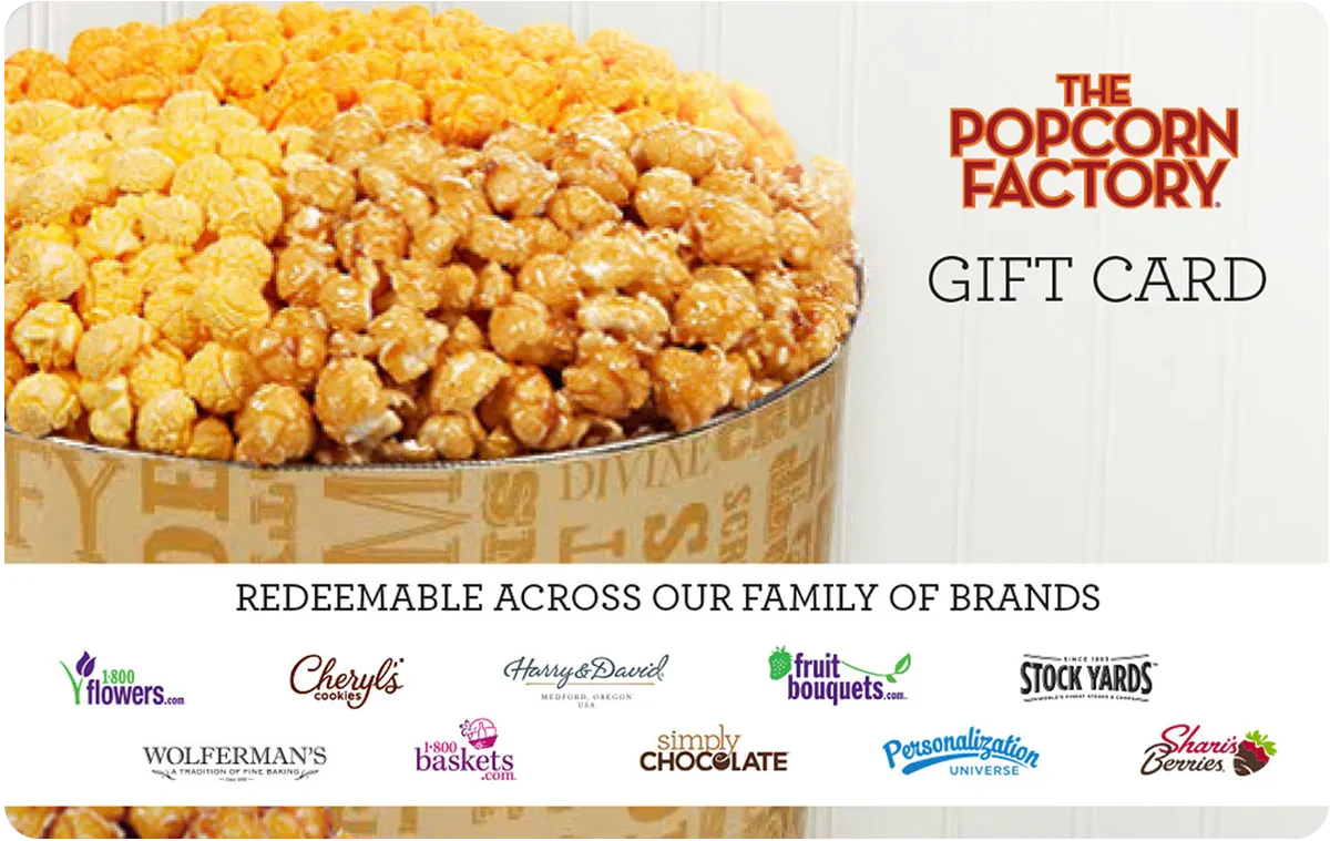 The Popcorn Factory® Gift Card | Gourmet Popcorn & Gift Baskets